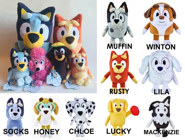 PELUCHE BLUEY BINGO coco snickers luck chloe rusty mackenzie muffin ...