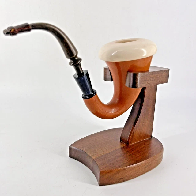 VINTAGE MEERSCHAUM CALABASH Gourd Pipe Bakelite Walnut Stand Sherlock ...