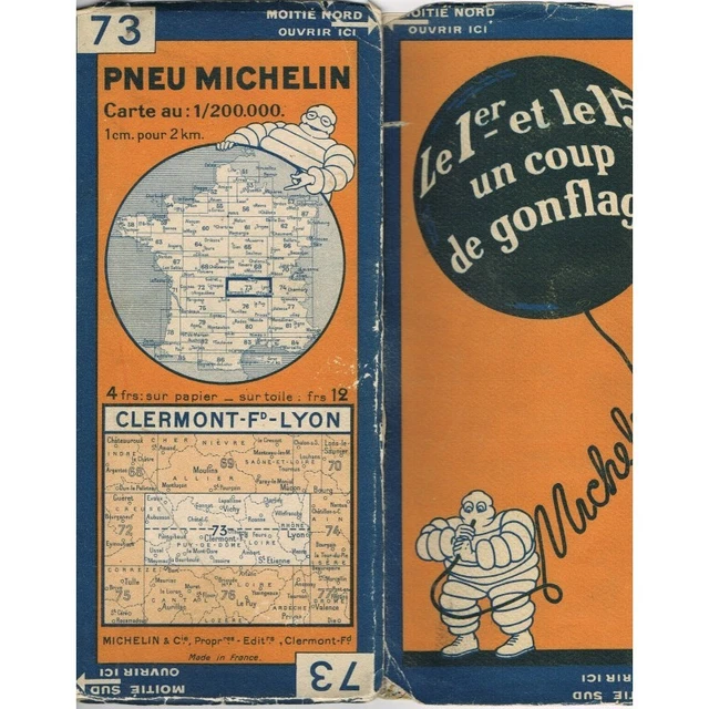 MICHELIN CARD N°73 CLERMONT-FERRAND LYON Saint-Étienne Évaux Meymac ...