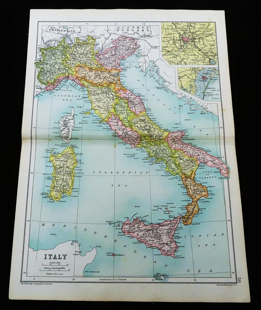 ANTIQUE MAP OF Italy Sicily Rome Calabria Apulia Tuscany Campania ...
