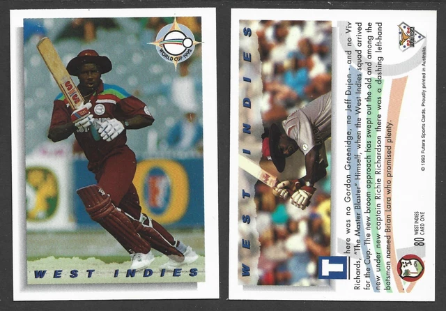 FUTERA 1993/94 WORLD CUP CRICKET West Indies Card No 1 1992 CWC ...