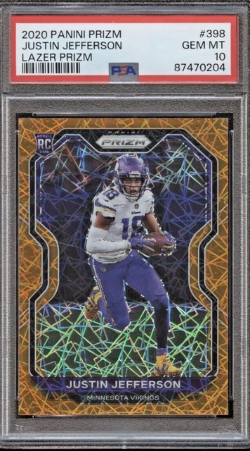 2020 PRIZM JUSTIN JEFFERSON Orange Lazer recrue PSA 10 GEM MIN ...