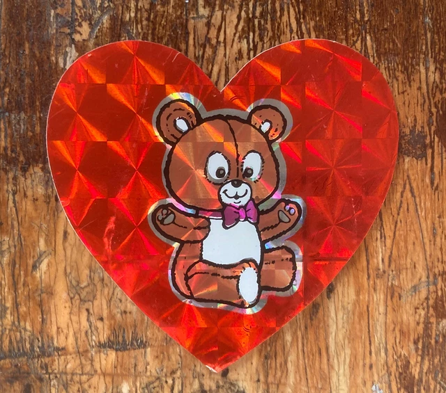 VTG 1980S TEDDY BEAR Big Red Heart Vending Machine Prism Sticker RARE ...