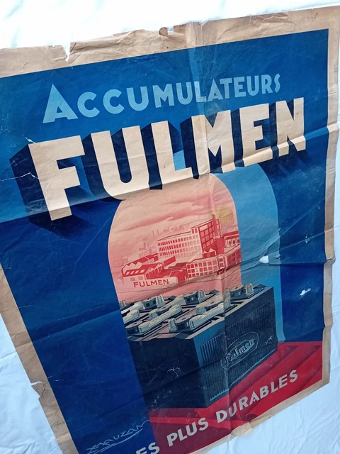 ANCIENNE AFFICHE ACCUMULATEUR FULMEN batterie automobile garage ...