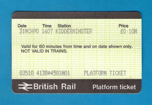 BRITISH RAIL APTIS Platform Ticket - BR(M) Kidderminster 10p - Window ...