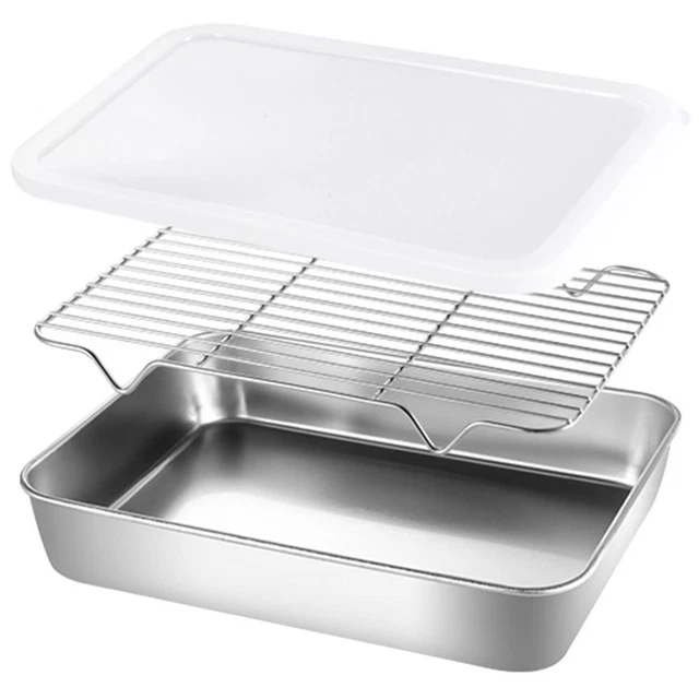 ROASTING PAN WITH Lid Rectangular Turkey Stainless Steel Bakeware £18. ...