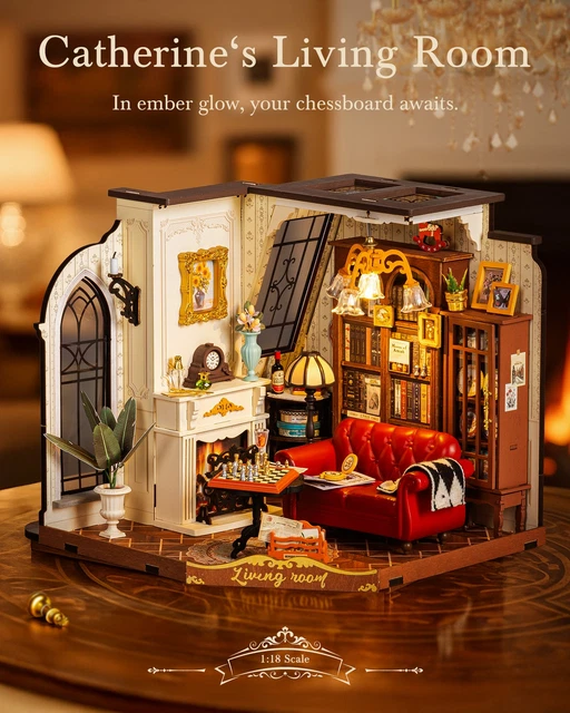 ROLIFE CATHERINE'S LIVING Room DIY Wooden Miniature Dollhouse DIY Kit ...