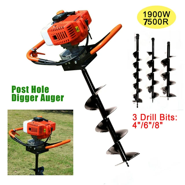 POST HOLE DIGGER Gas Powered Earth Auger Borer Fence Ground Drill/ 4"/6 ...