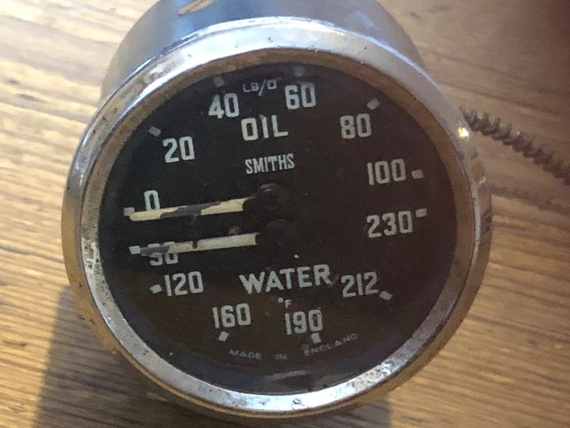 SMITHS COMBI WATER temp/oil press capillary gauge - rare F deg type ...