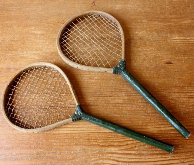 ANTIQUE PAIR OF Badminton Battledore Rackets. Two Victorian French Bats ...
