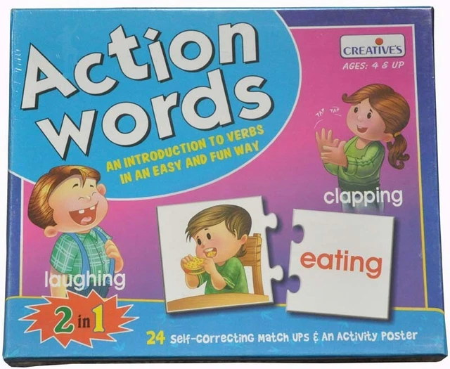ACTION WORDS LEARN Verbs EARLY READING Matching Educational Puzzle Kids ...