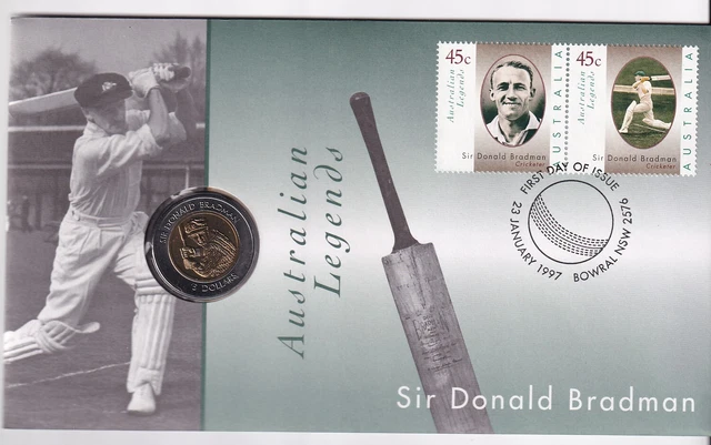 AUSTRALIAN PNC COVER: 1997 $5 Sir Donald Bradman Coin #M1268 EUR 10,93 ...