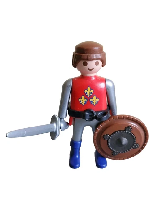 PLAYMOBIL MÉDIÉVAL SOLDAT Guerrier rouge Fleur de Lys jaune + épée ...