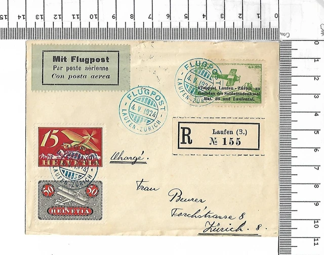 POSTA AEREA 4V.1924 a favore del monumento soldato Reco Laufen Zurigo ...