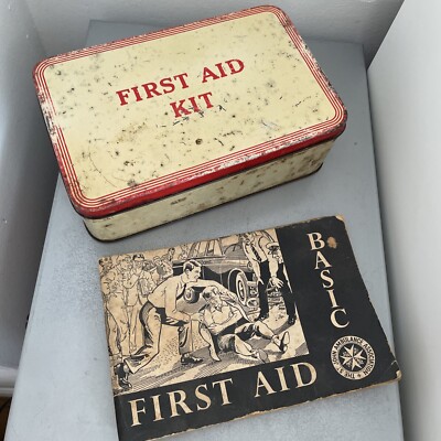 VINTAGE FIRST AID kit tin and basic first aid 1966 St Johns Ambulance ...