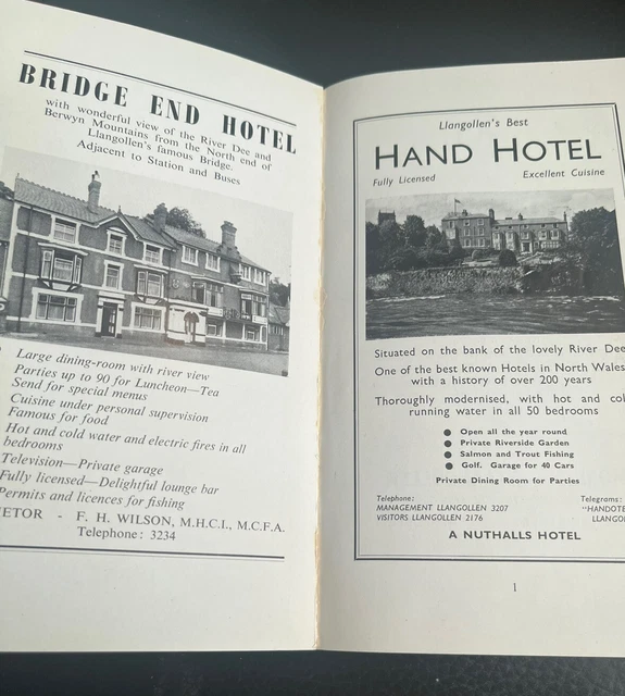 WALES LLANGOLLEN OFFICIAL GUIDE c1961 With Street Plan & Road and Rail ...