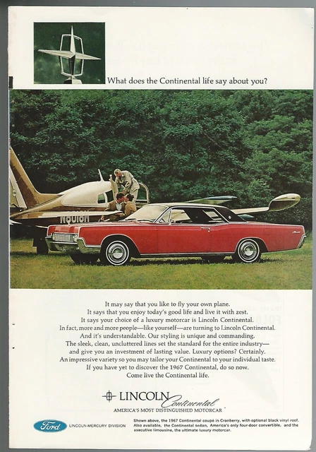 1967 LINCOLN CONTINENTAL advertisement, 2-door hardtop Lincoln print ad ...