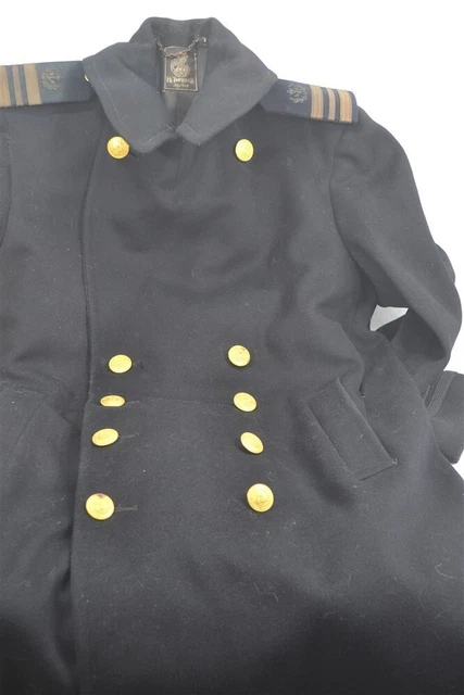 ANTIQUE MILITARY UNIFORM overcoat Navy officer WWII double breasted ...