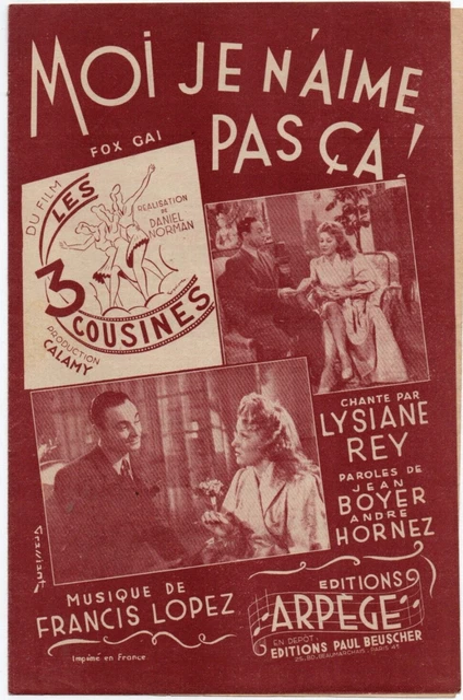 PARTITION CHT ACC 1947 - Fox (LOPEZ) du film "Les trois cousines ...