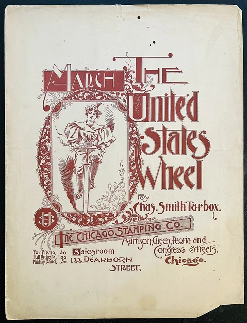 VINTAGE BICYCLE SHEET music UNITED STATES WHEEL March ~ Charles S ...