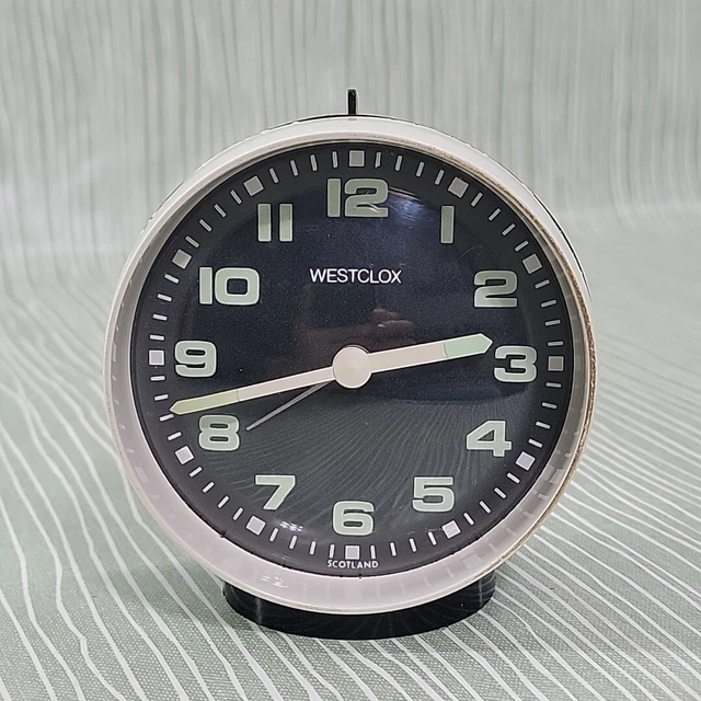 VINTAGE 1970'S WESTCLOX Bed Side Alarm Clock Wind Up Black White £17.99 ...