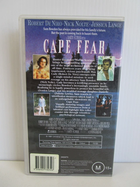 CAPE FEAR, VHS Tape, Robert De Niro, Vintage Video, Movie M, 1991 £14. ...