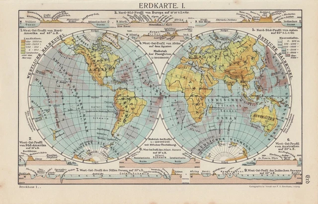 MAP MAP 1926: Map of the Earth I/II. North-South Profile £12.77 ...