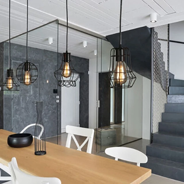 ABAT-JOUR SUSPENDU NOIR en fer industriel pour d coration de salon et de salle EUR 19,78 ...