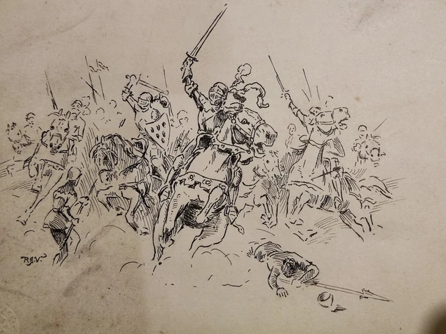 RJ VANDENBERGH INK Drawing – Battle Scene with Knights – c.1900 ...