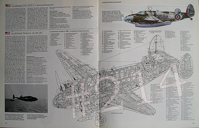 LOCKHEED HUDSON MK 1 - Cutaway Drawing with Key includes Description ...