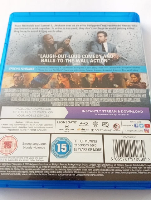 THE HITMAN'S BODYGUARD (Blu-ray, 2017) Ryan Reynolds, Samuel L Jackson ...