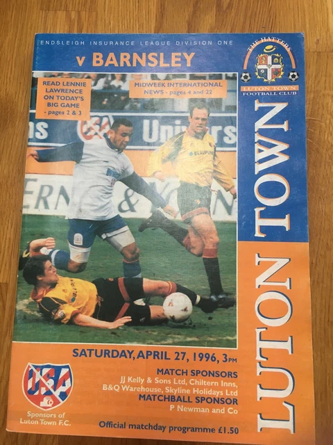 PROGRAMME DE FOOTBALL Luton Town V Barnsley Division One 27 avril 1996 ...