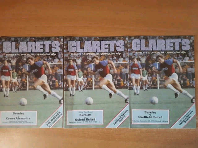 BURNLEY 3 X Football Club Programmes 1983/84 BUNDLE Oxford Crewe ...