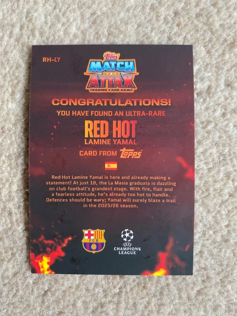 MATCH ATTAX 2025/2026 Red Hot Lamine Yamal 1 in 250 packets RARE FC ...