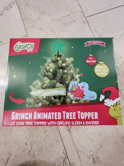 GRINCH ANIMATED TREE Topper Mr Christmas 2025 Lighted Star Circling ...