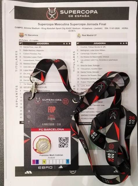 TICKET BADGE BARCA4 Supercopa Final 11/1/2026 FC Barcelona v Real ...