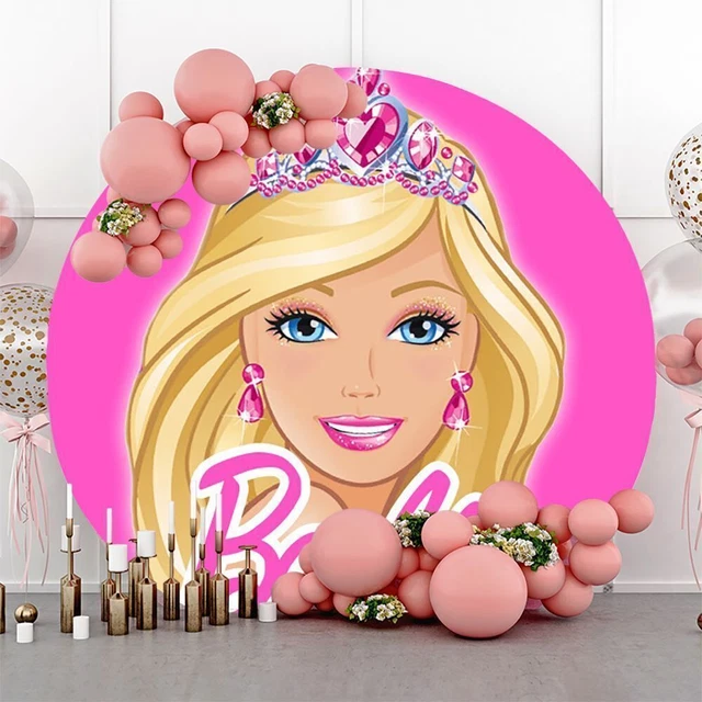 ROUND PRINCESS BIRTHDAY Barbie Backdrop Background Photo Party Shining ...