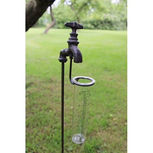 CAST IRON RAIN Gauge Garden Rustic Outside Tap Glass Bowl Rainfall ...