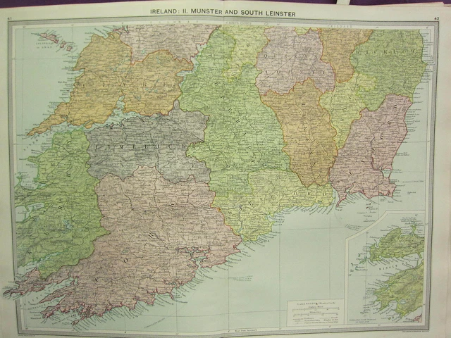 1920 LARGE MAP ~ Ireland Munster& South Leinster Cork Limerick ...