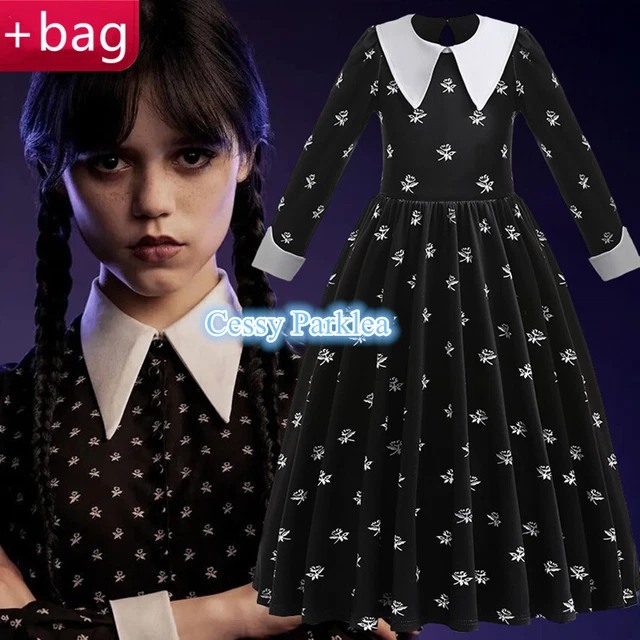 SN-F4-5 GIRLS WEDNESDAY Addams Family Halloween Book Week Costume + Bag ...