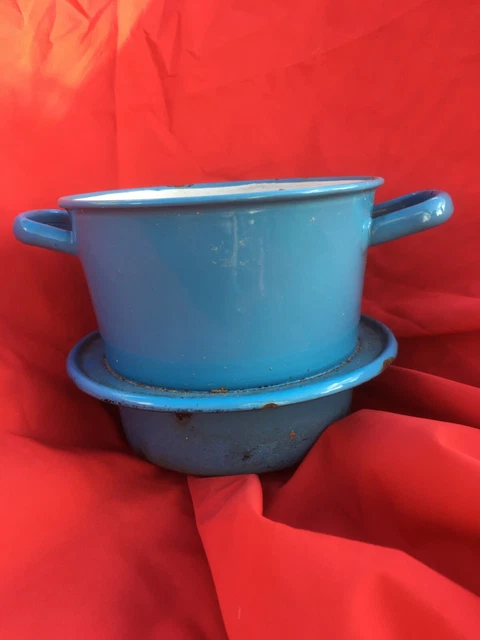 ALTER EMAILLE TOPF Dänemark blau hygge vintage shabby chic Madame Bla ...