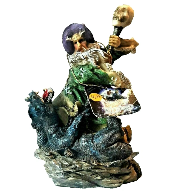 VTG MYSTICAL WIZARD 3D Wizard Fighting Dragon Resin Statue Fantasy ...