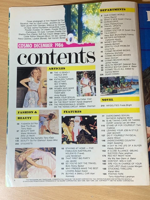 COSMOPOLITAN MAGAZINE AUSTRALIA December 1986 Ann Hopson Kathleen ...
