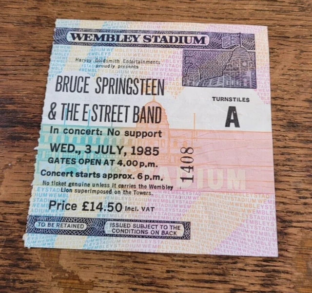 1985 BRUCE SPRINGSTEEN Concert Ticket Stub - Wembley Stadium ...