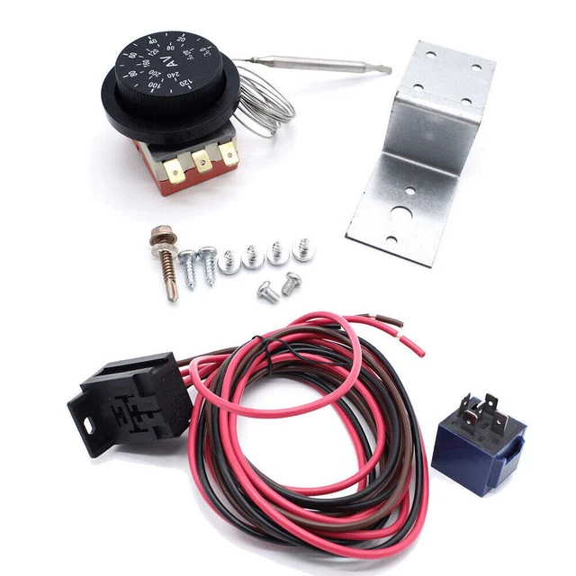 ADJUSTABLE ELECTRIC RADIATOR Fan Relay Wiring Kit Thermostat Temp ...