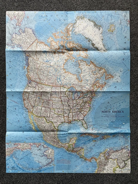 NATIONAL GEOGRAPHIC MAGAZINE Paper Map Of North America 1964 Vintage £6 ...