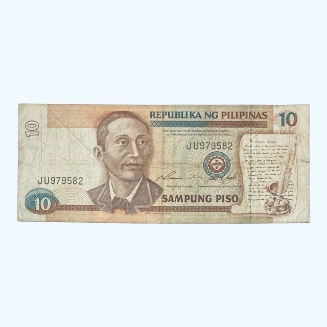 1995 PHILIPPINES 10 Old Filipino Piso (Pesos) Banknote Mabino (Pre ...