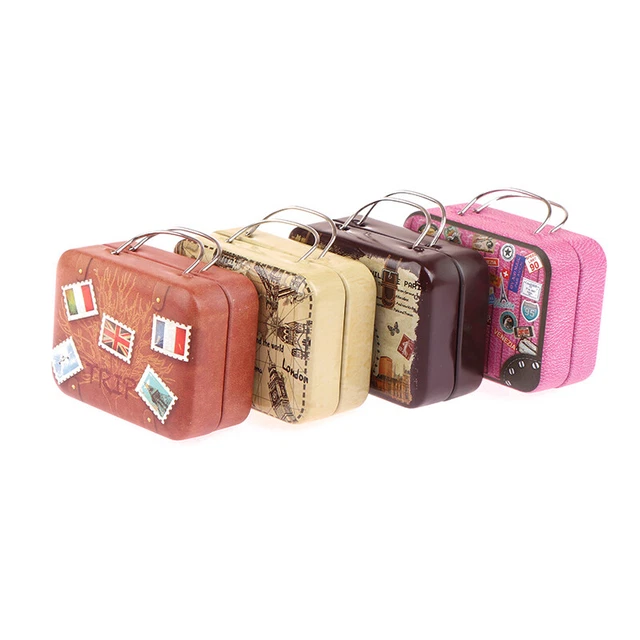 RETRO STORAGE TIN Mini Box Rectangular Tinplate Suitcase Candy Snack ...