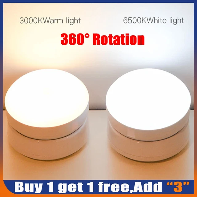PIR MOTION SENSOR Night Light 360° Rotating LED Wall Lamp USB ...