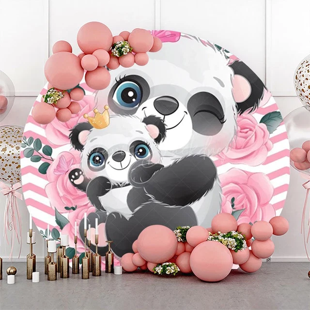 PINK WHITE ROSE Panda Round Baby Shower Backdrop $37.84 - PicClick AU